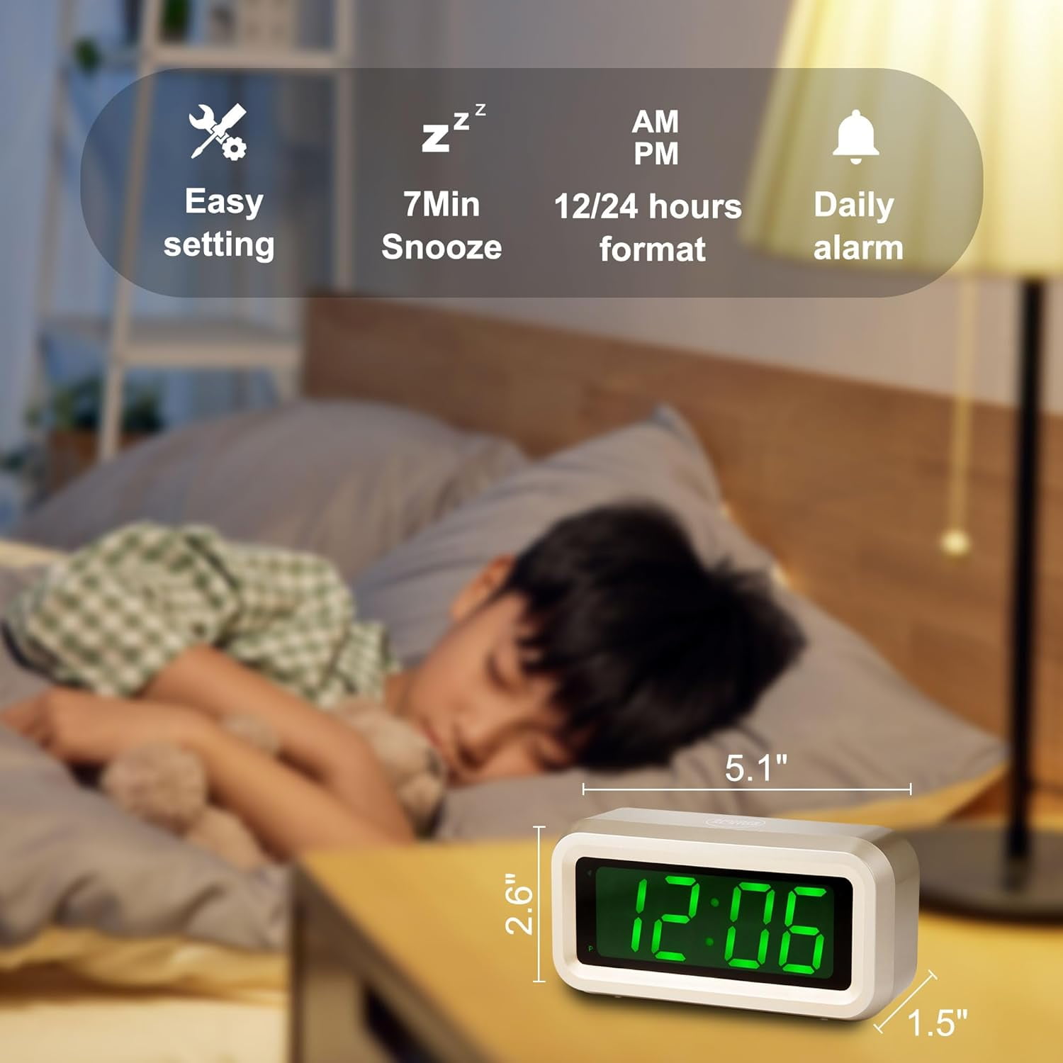 QIHE-Digital Alarm Clock Battery Operated with LED Display for Bedrooms ...