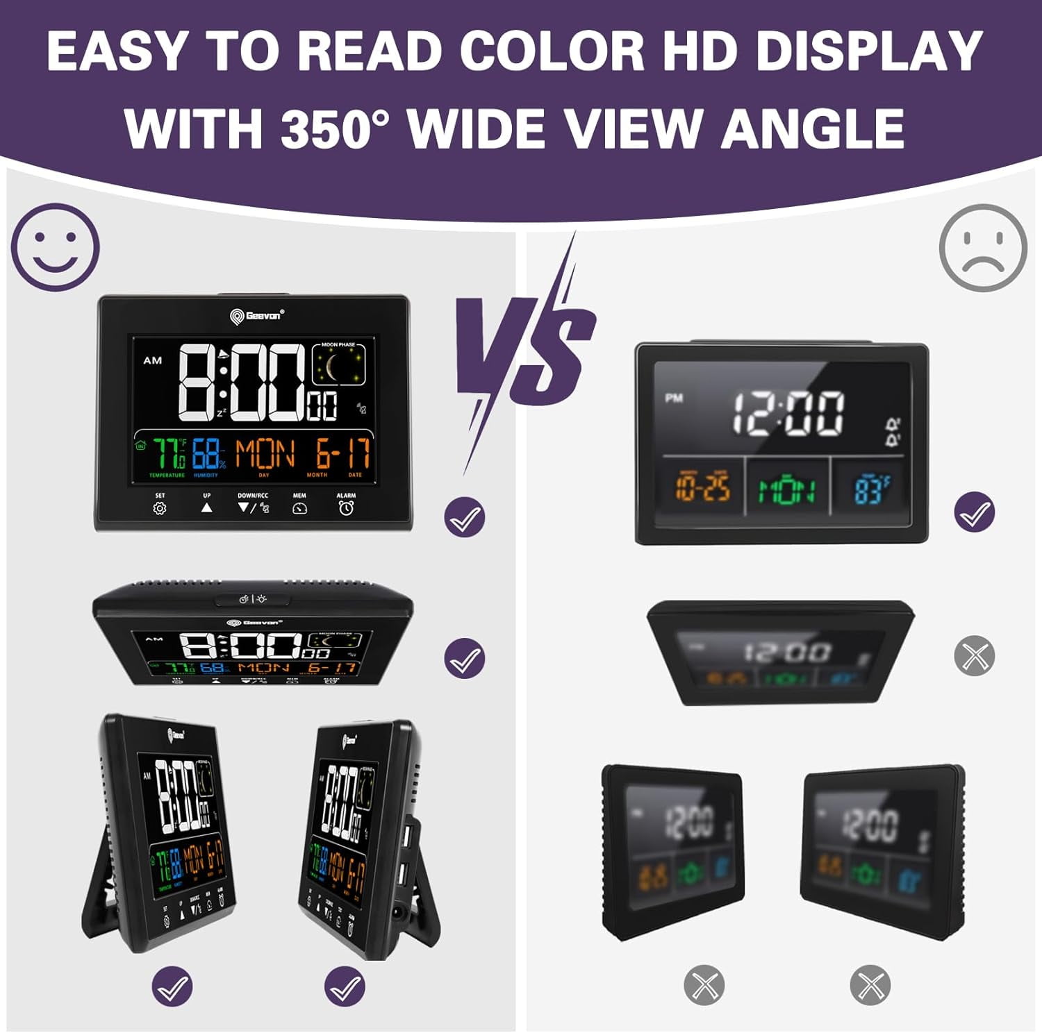 QIHE-Digital Atomic Alarm Clocks for Bedrooms, Color VA Display Atomic ...