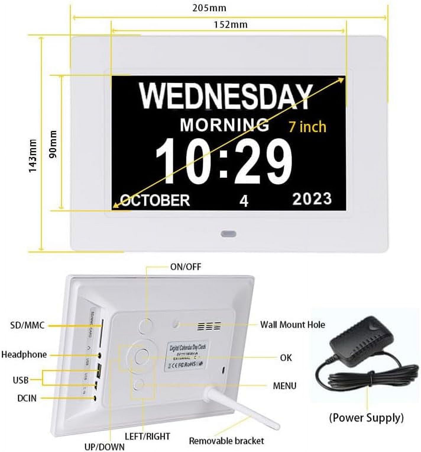 QIHE-Digital Calendar Dementia Clock for Seniors Large Display Clock ...
