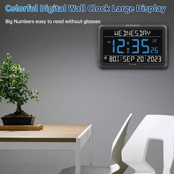 QIHE-Digital Clock with Date and Day of Week - Large Calendar Clock for ...