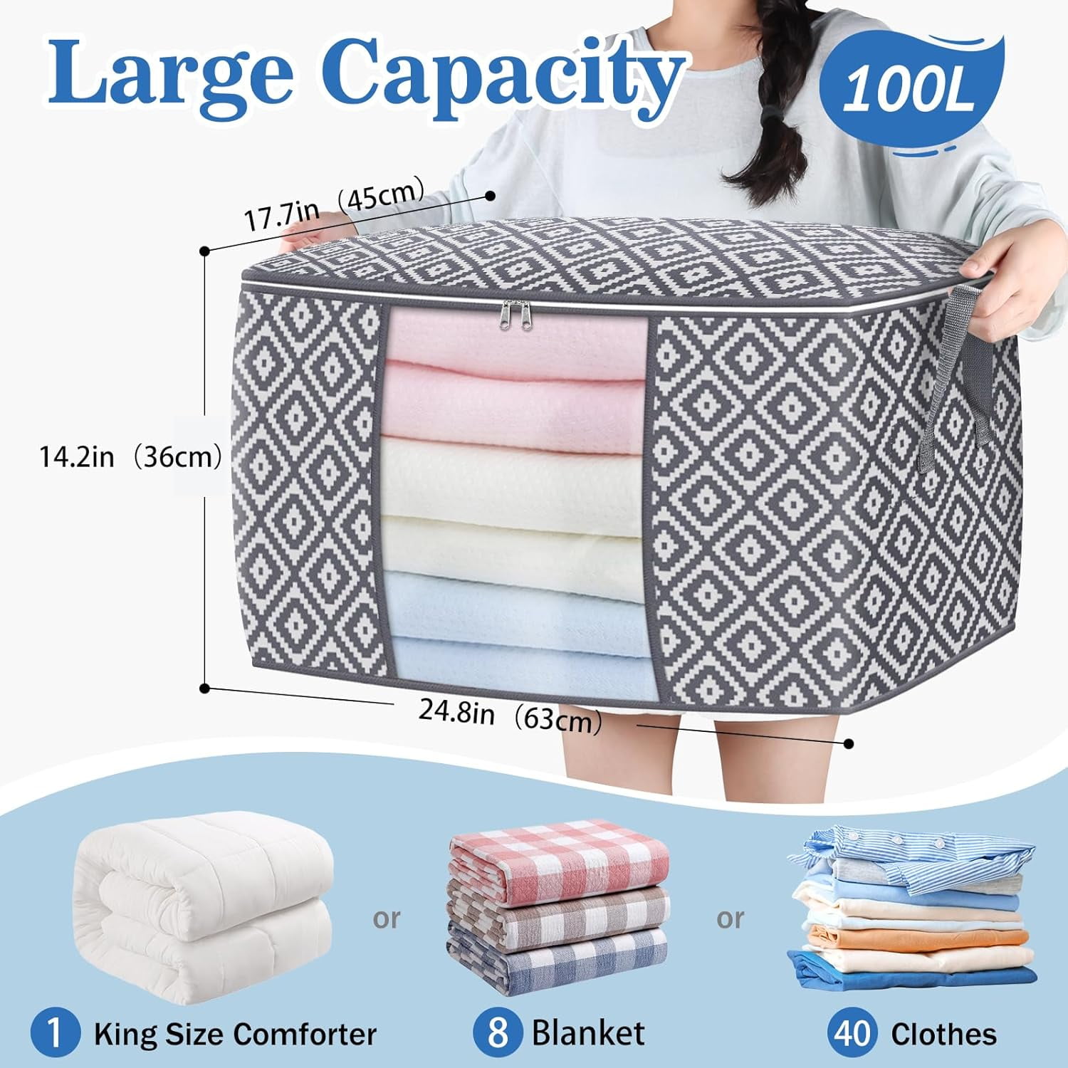 QIHE-Direct 100L, 6 Pack, Storage Containers, Large Clothes Storage ...