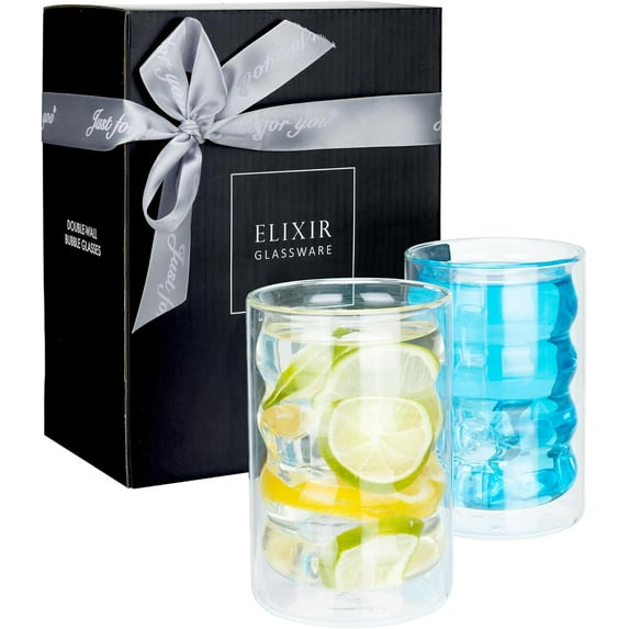 QIHE-Elixir Double Wall Bubble Glasses - Ideal for Hot & Cold Drinks ...