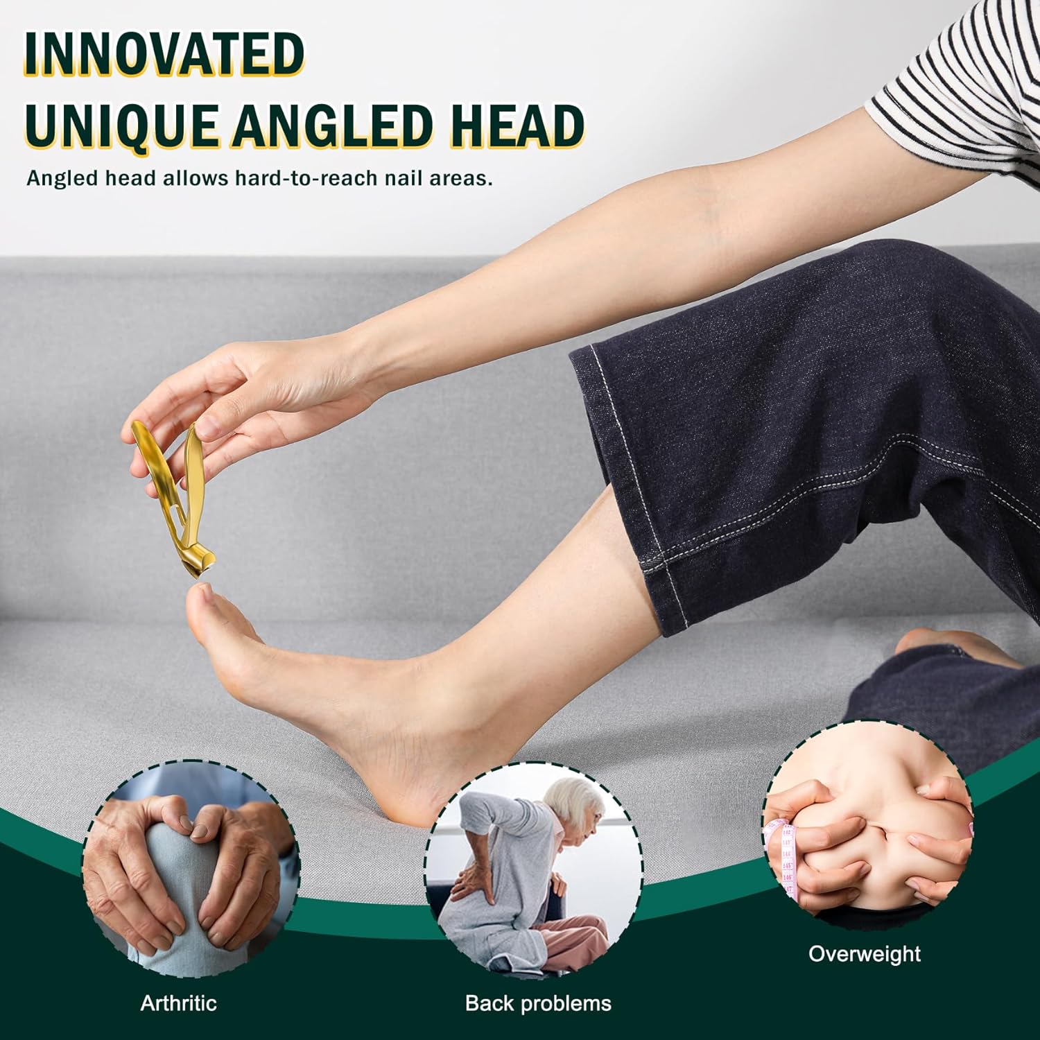 QIHE-Ergonomic Seniors Toenail Clippers, Curved Head Toe Nail Clippers ...
