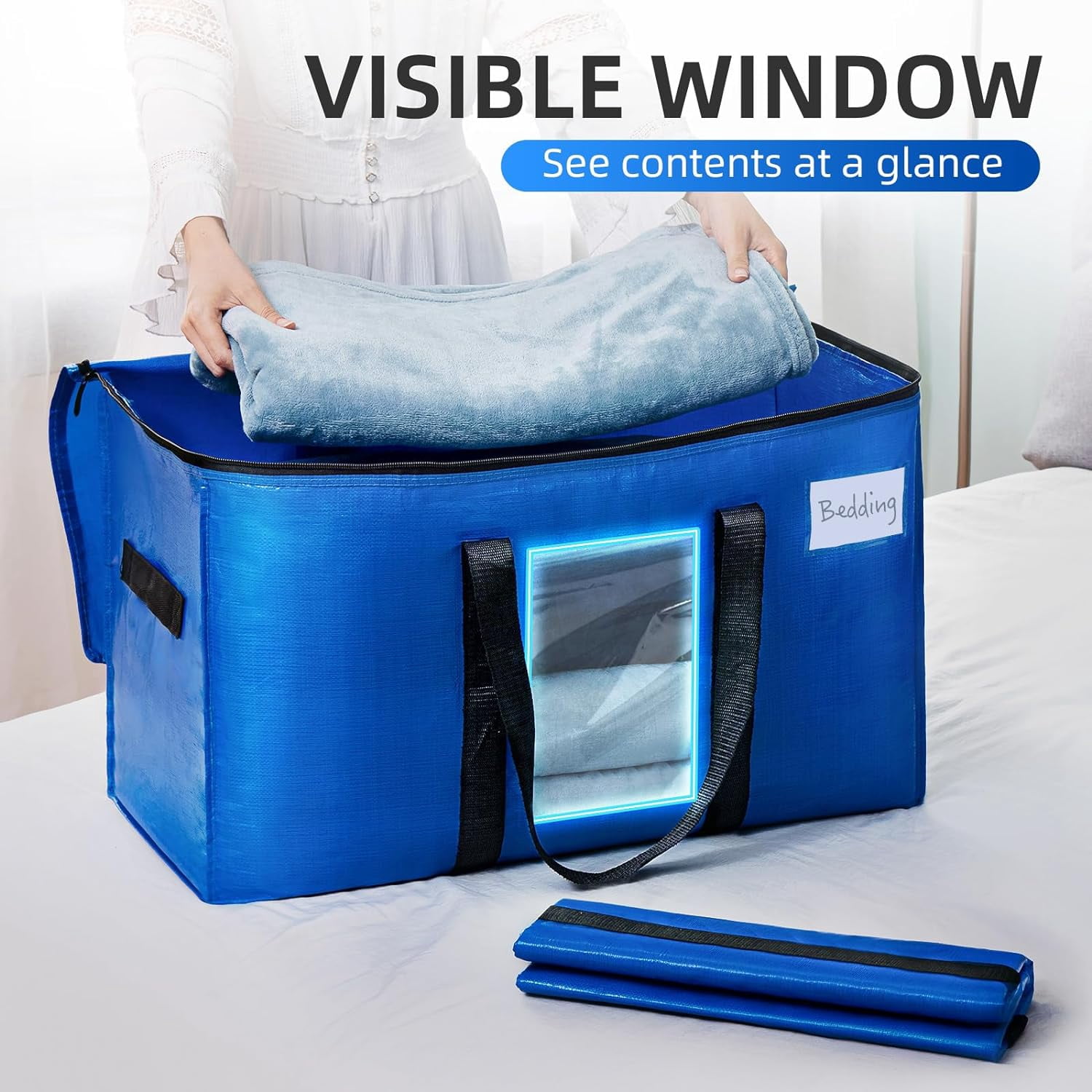 QIHE-Extra Large Moving Bags, 4 Pack Blue Heavy Duty Totes For Storage ...