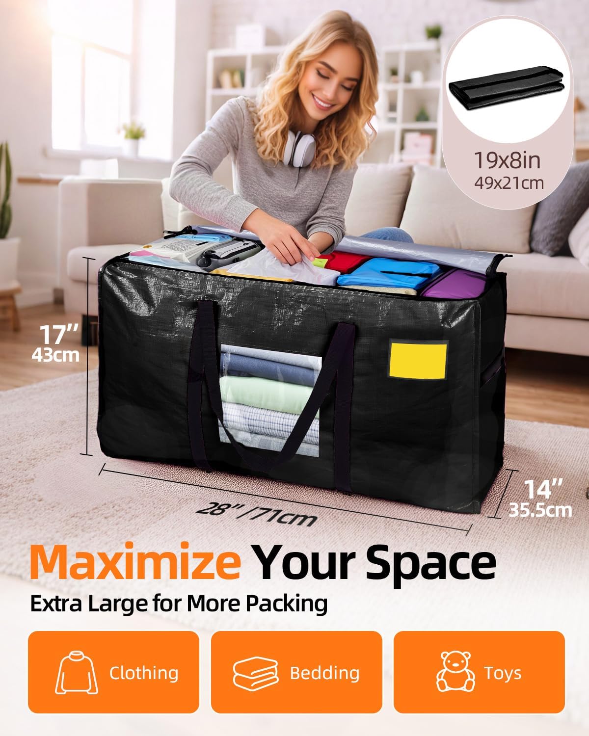 QIHE-Extra Large Moving Bags, 4 Pack Heavy Duty Storage Bags Boxes Bins ...