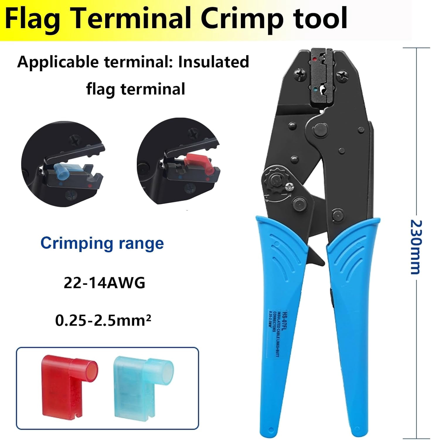 QIHE-Flag Terminal Crimper AWG 22-14 (0.5-2.5mm²) Electrical Crimping ...