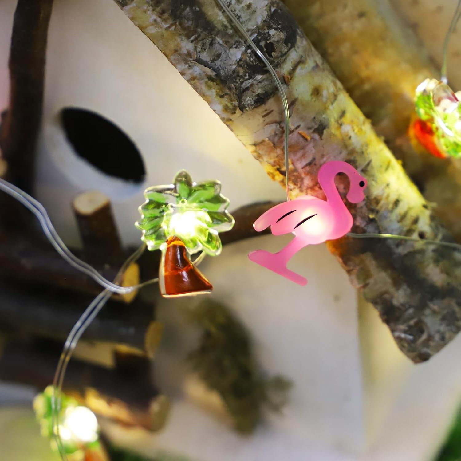 QIHE-Flamingo&Palm Tree Fairy Lights 30 LED Copper String Lights with ...