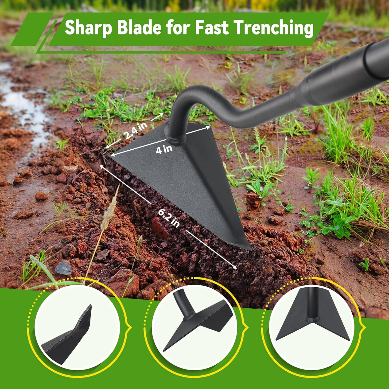 QIHE-Garden Hoe, Heavy Duty Plow Hoe Garden Tool for Plowing ...