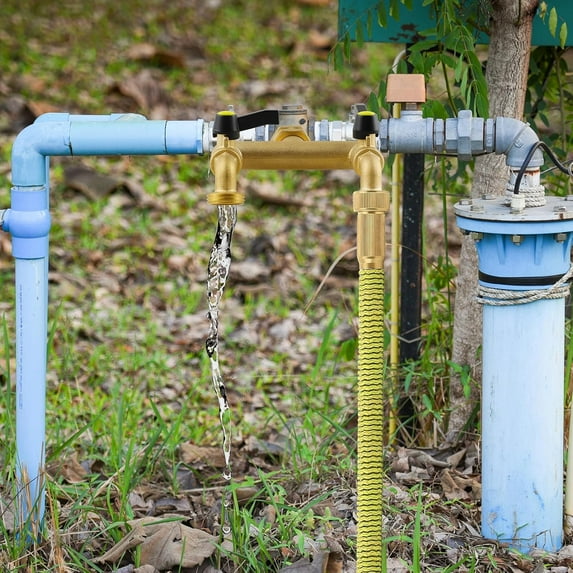 QIHE-Garden Hose 2 Way Valve Brass Splitter with Solid Brass Handle ...