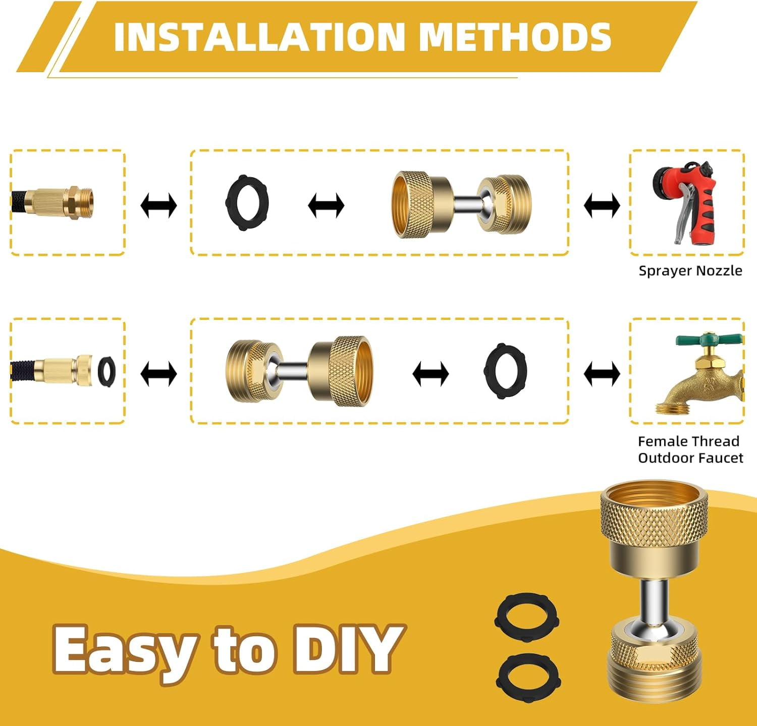 QIHE-Garden Hose Adapter, Swivel Brass Garden Hose Protector Connector ...