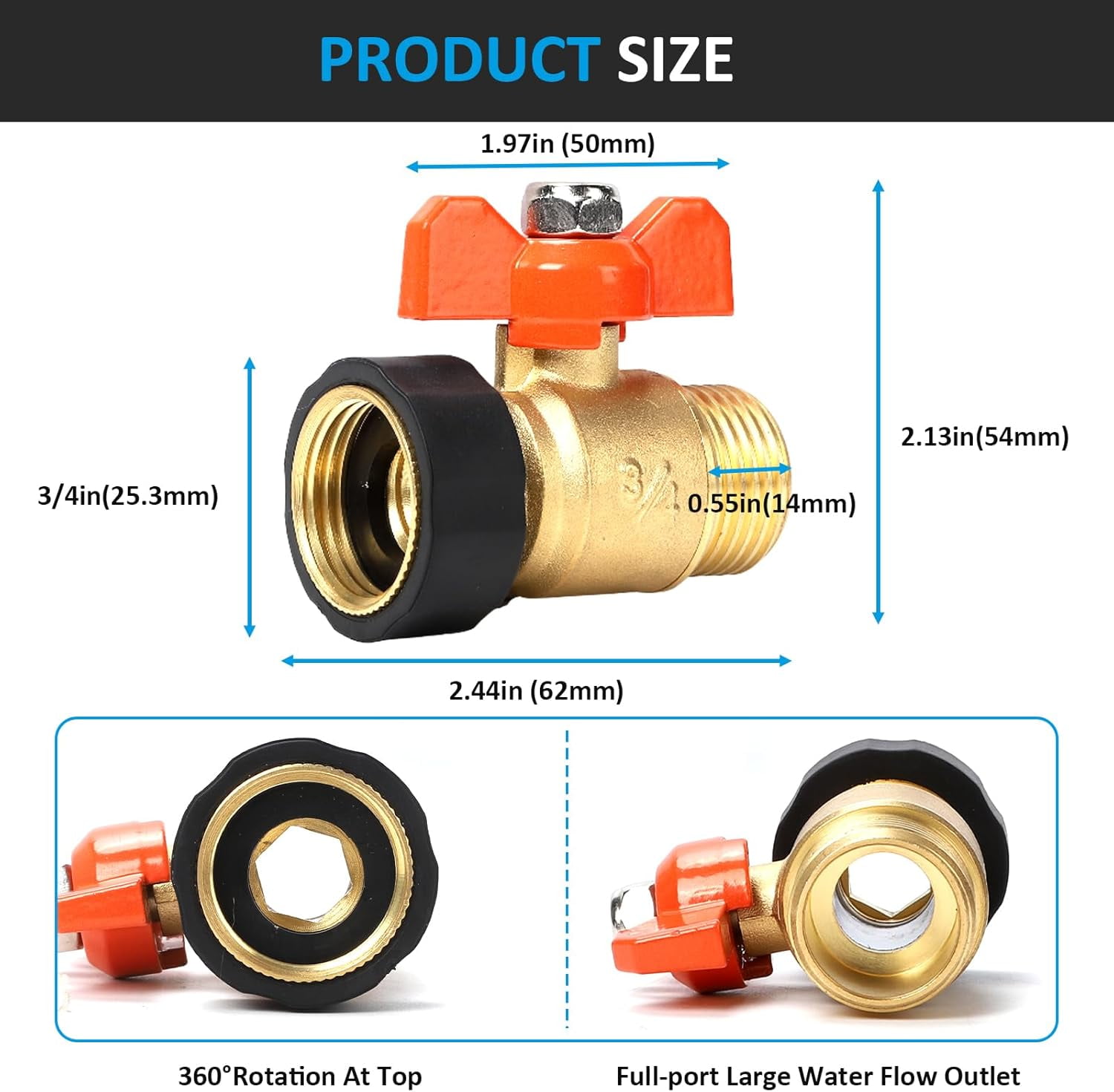 QIHE-Garden Hose Brass Shut Off Valve Full Flow, No Restricted-Flow ...