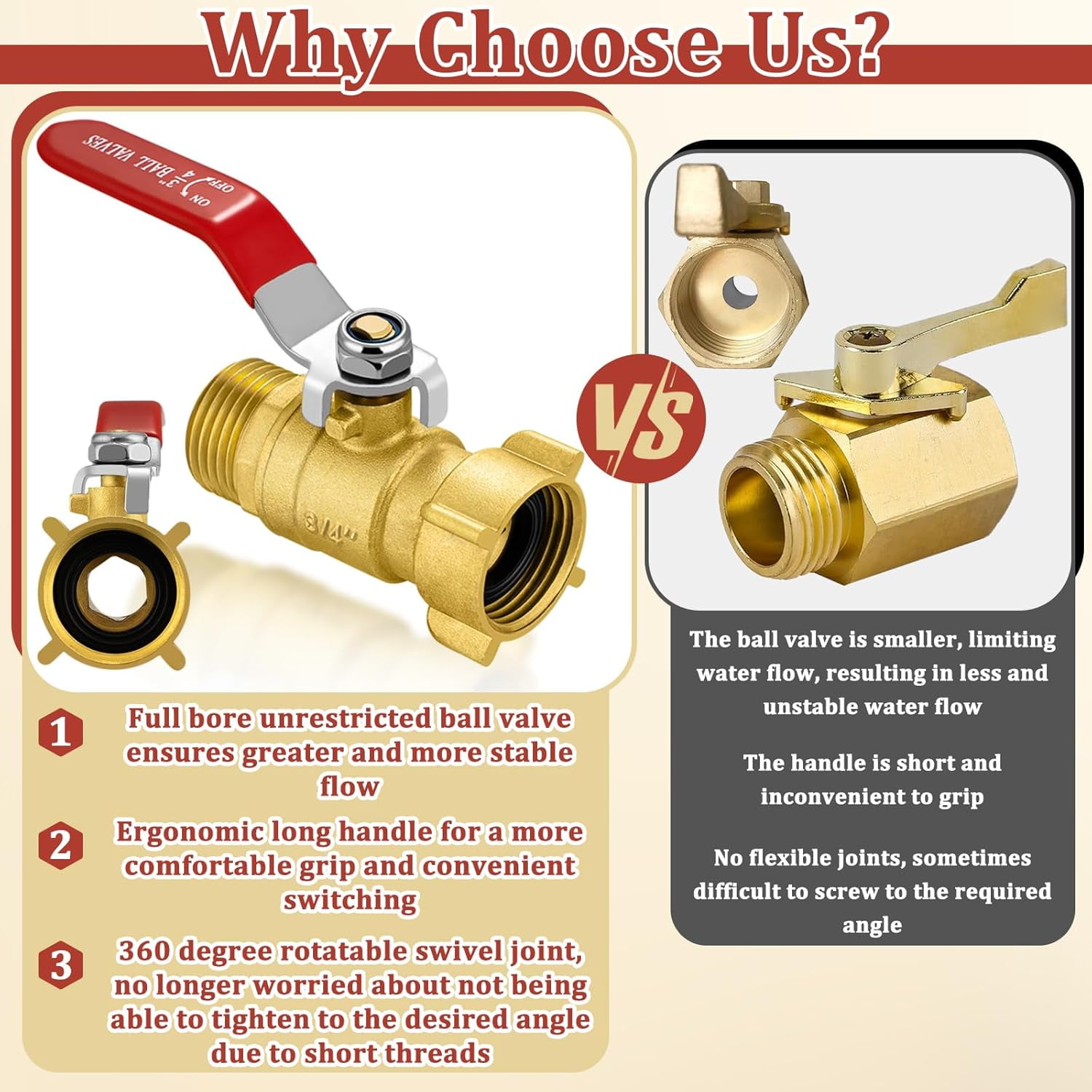 QIHE-Garden Hose Shut Off Valve Solid Brass 3/4" GHT Water Hose Shut ...