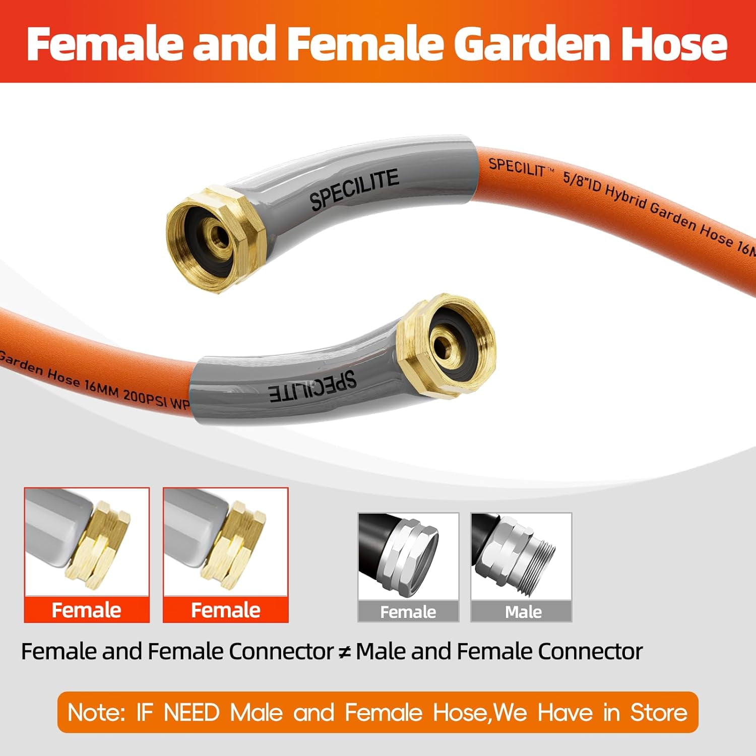 QIHE-Garden Water Hose 10 ft x 5/8 in with Female to Female Connector ...
