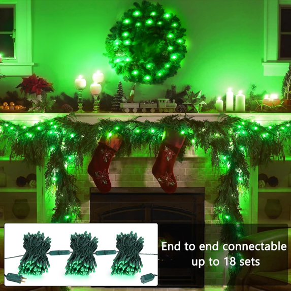 QIHE-Green Christmas Lights, 33ft 100 LED 5MM Wide Angle Gentle Twinkle ...