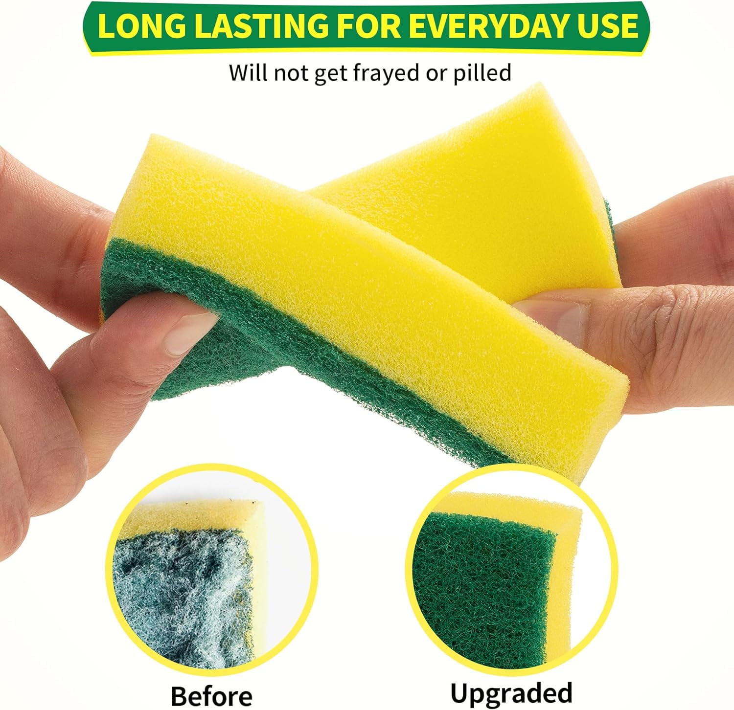 QIHE-Heavy Duty Scrub Sponges 24 Pack, Double-Side Design, Long-Lasting ...