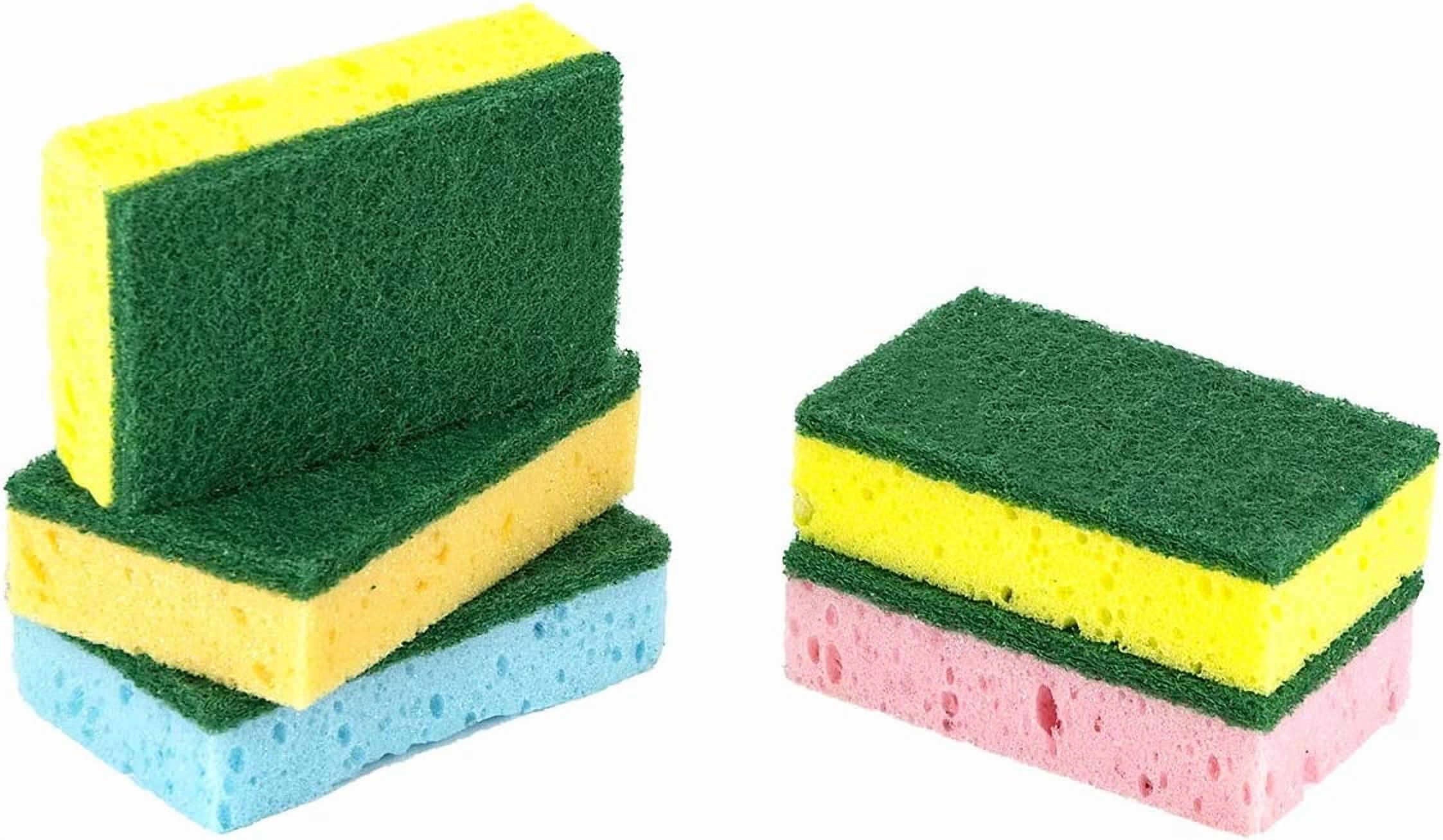 QIHE-Heavy Duty Sponge with Scrubber – Pack of 5, Dual-Sided | Easily ...