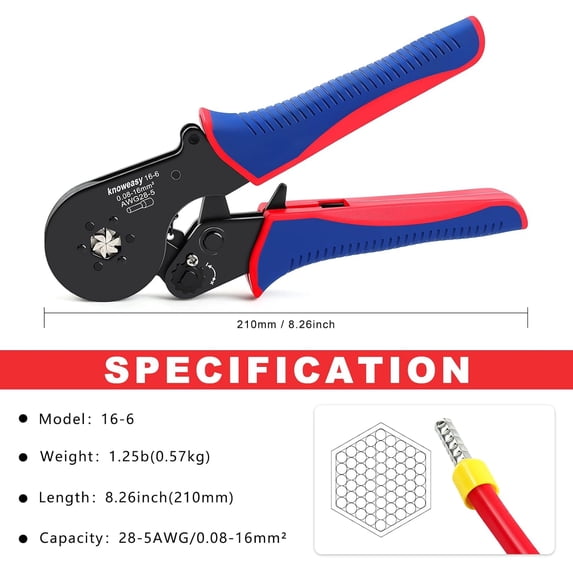 QIHE-Hexagonal Ferrule Crimper,Knoweasy 16-6 Ferrules Crimp Tool and ...