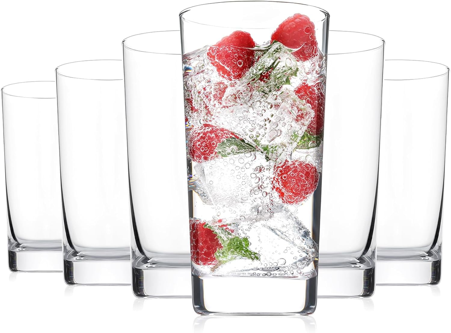 QIHE-Highball Glasses Set of 6, 13oz Tall Drinking Glasses, Water Glass ...