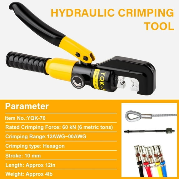 QIHE-Hydraulic Crimping Tool With 9 Pairs Of Dies, 12 To 2/0 Awg ...