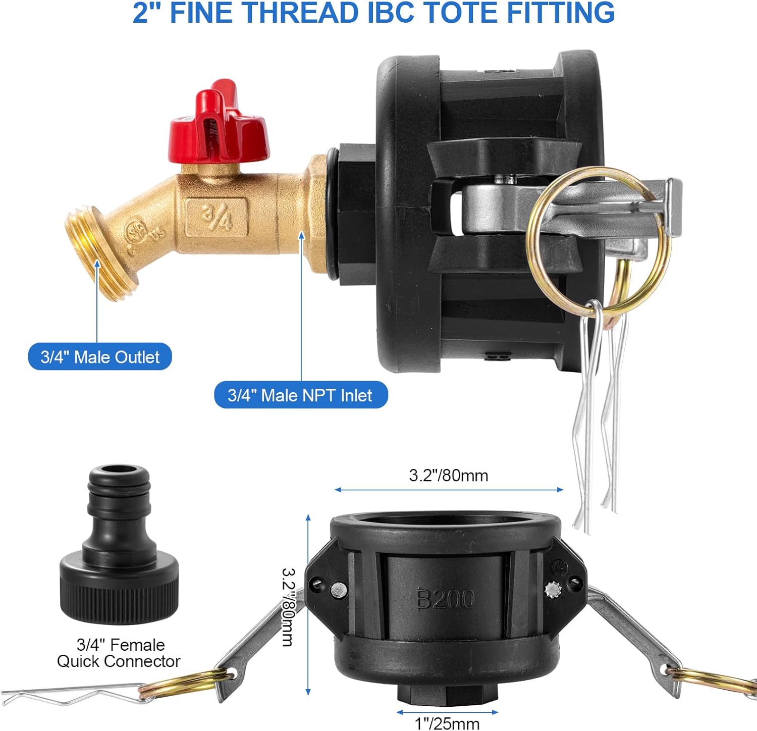 QIHE-IBC Tote Adapter, 2’’ Cam Lock Adapter for IBC Tote Tank (3/4 ...