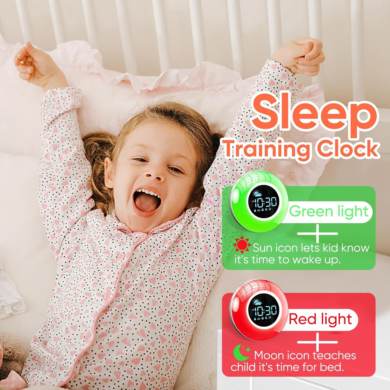 QIHE-Kids Alarm Clock with Sound Machine, 12 Soothing Sounds, Child ...