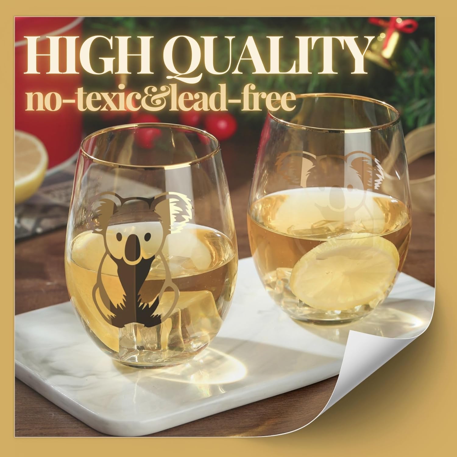 QIHE-Koala Gifts for Women, 18oz Stemless Wine Glass with Message Cards ...