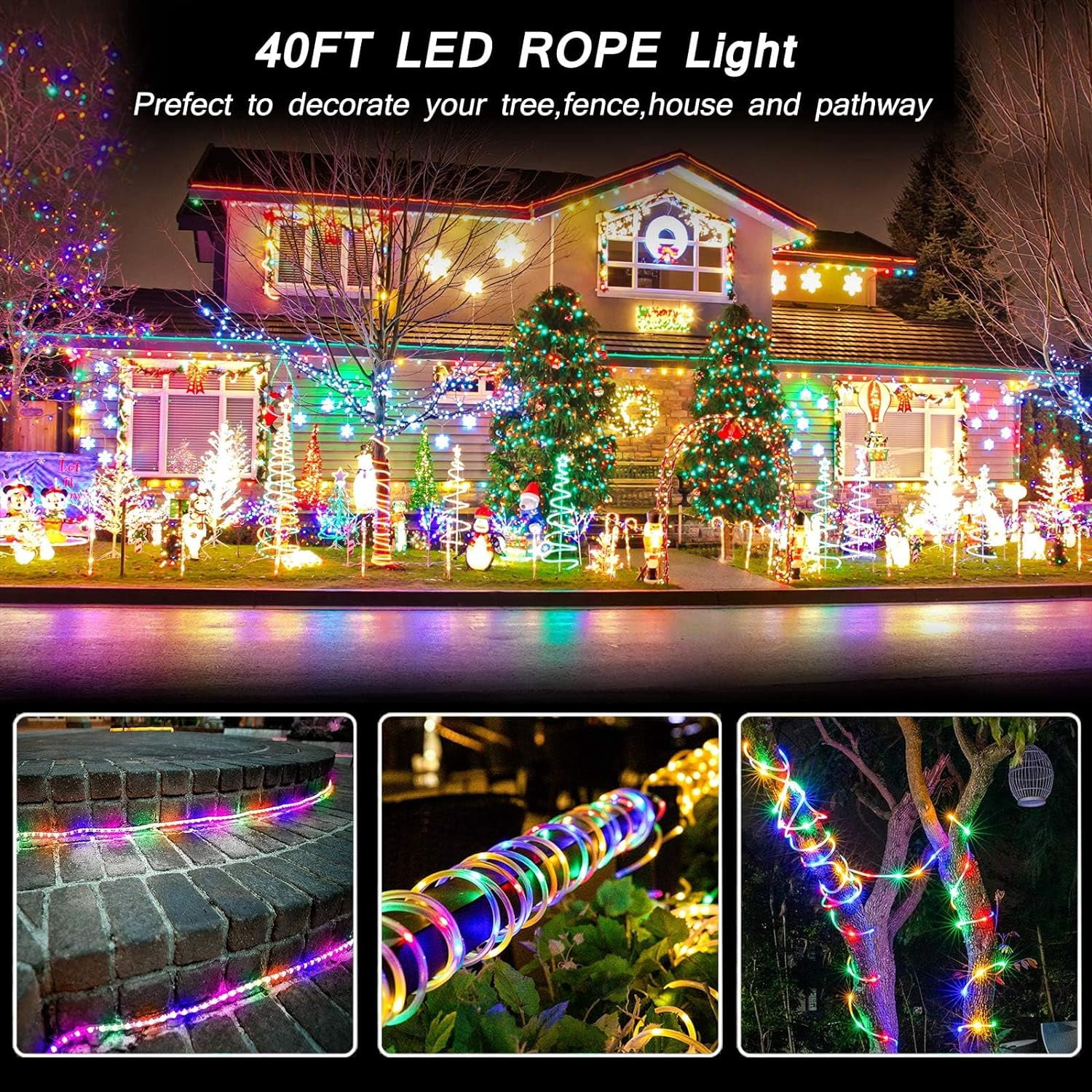 QIHE-LED Rope Lights Battery Operated String Lights-40Ft 120 LEDs 8 ...