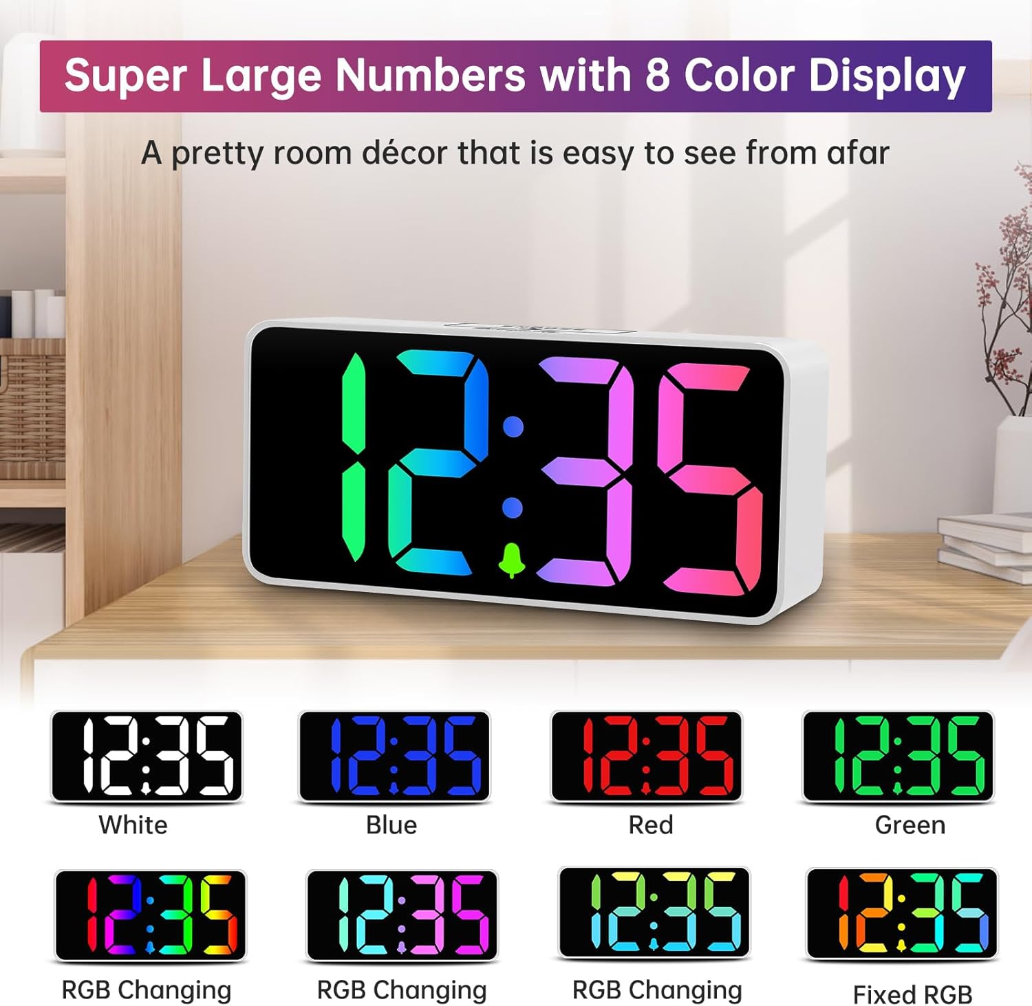 QIHE-Large Digital Alarm Clock Big Numbers for Seniors & Visually ...