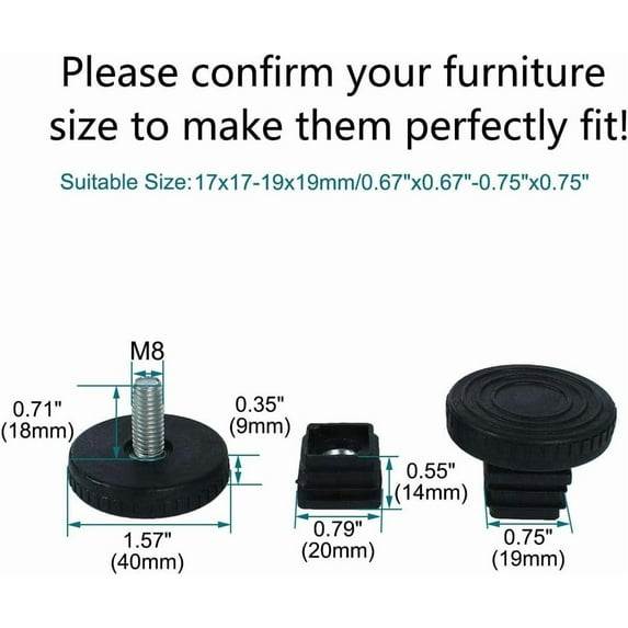 QIHE-Leveling Feet 20 x 20mm Square Tube Inserts Kit Furniture Glide ...