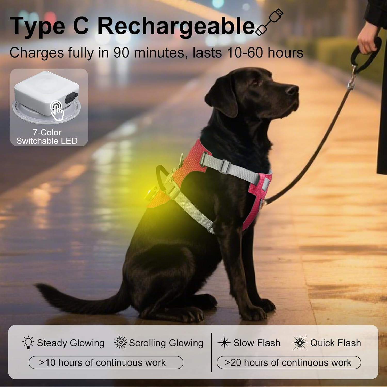 QIHE-Light Up Dog Harness with Airtag Holder, No Pull LED Dog Harness ...