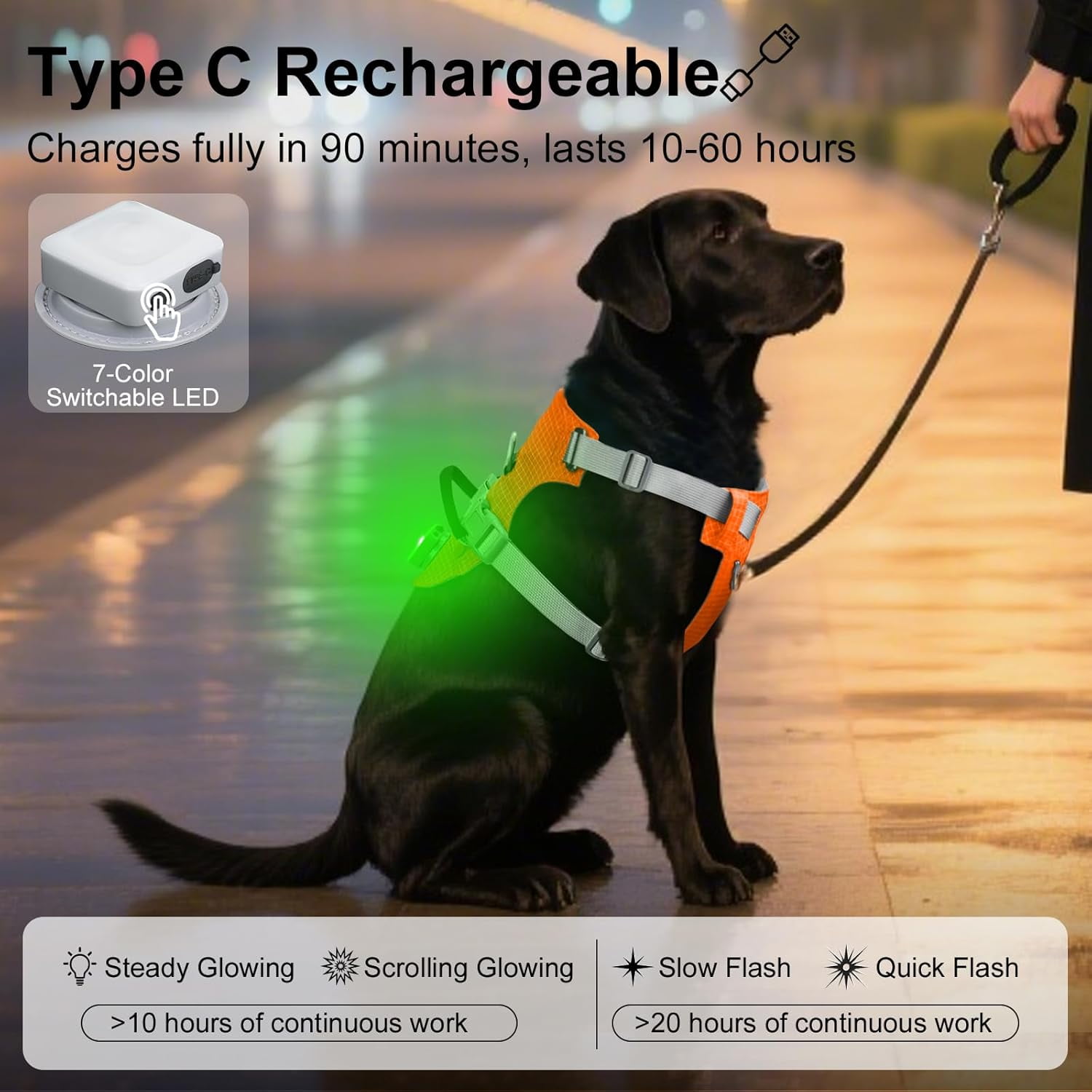 QIHE-Light Up Dog Harness with Airtag Holder, No Pull LED Dog Harness ...