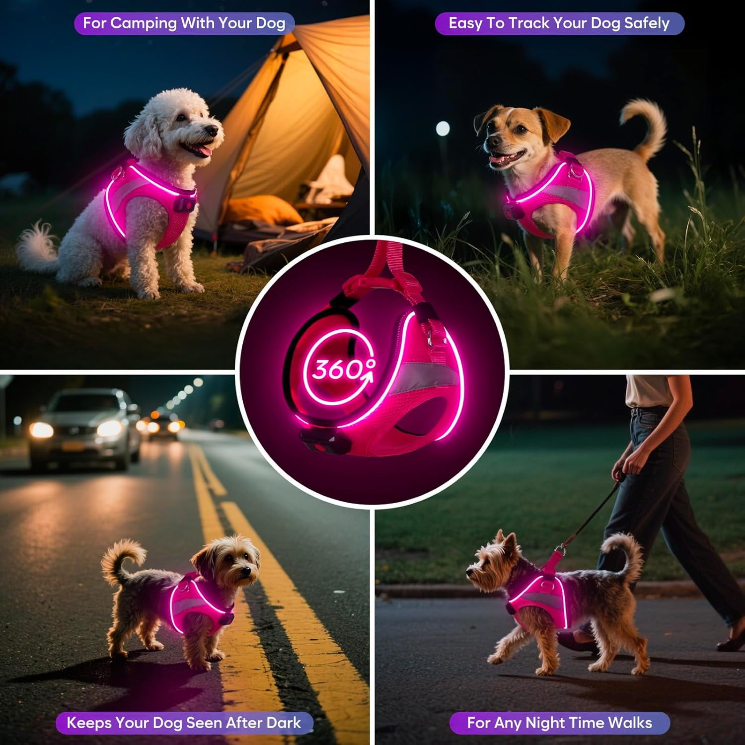 QIHE-Light Up Dog Harness, Lightweight Light-Up Dog Vest Reflective ...