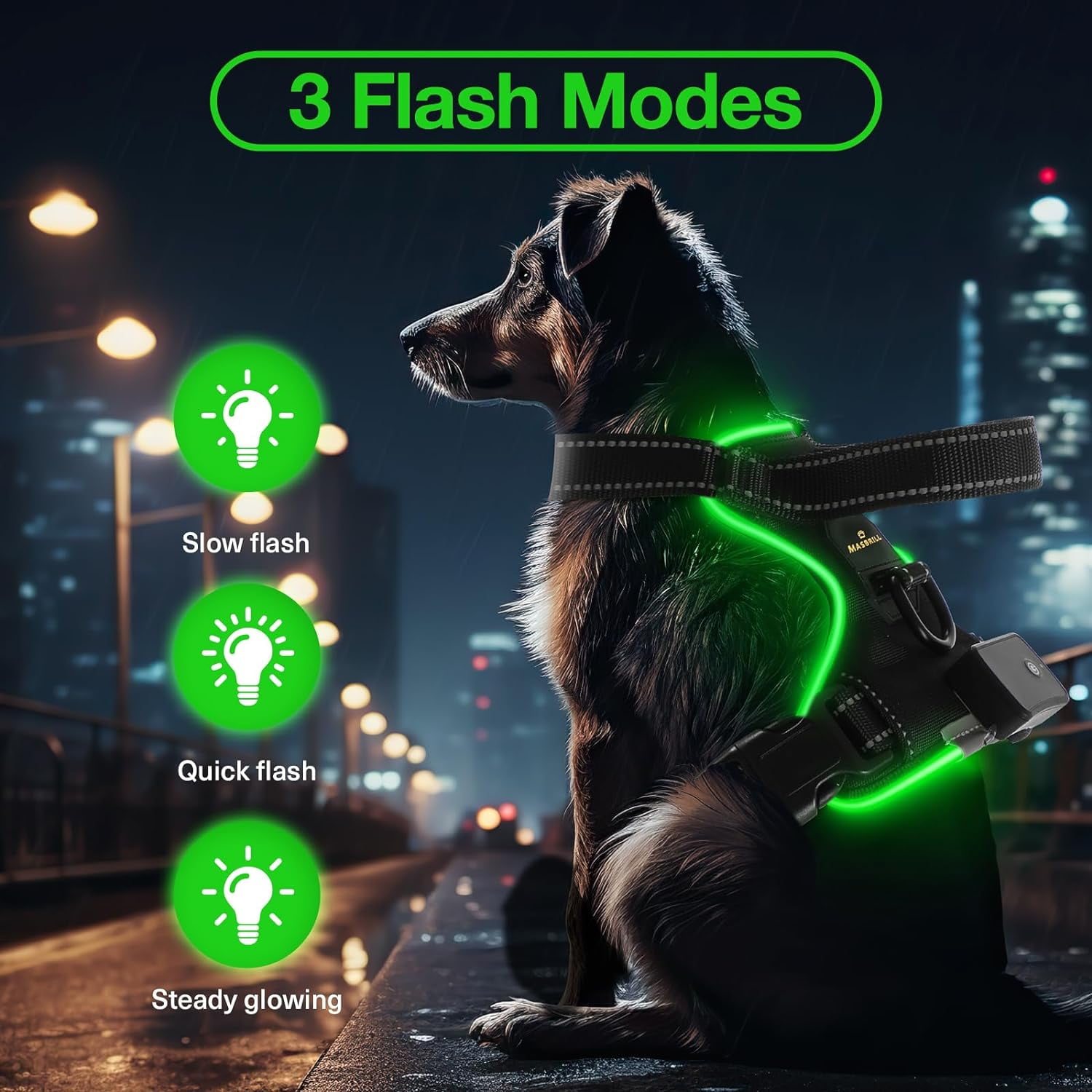 QIHE-Light Up Dog Harness - No Pull Led Dog Harness Rechargeable ...
