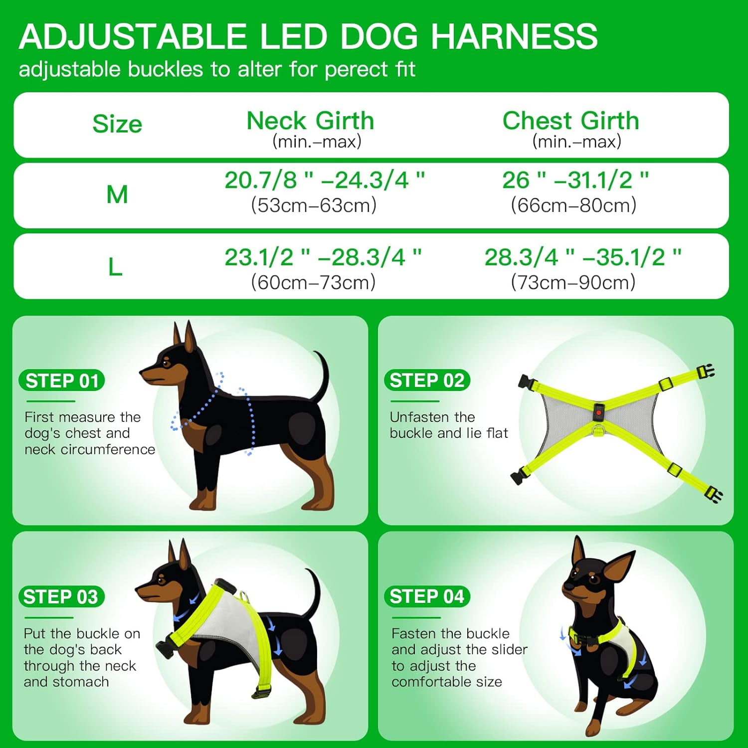 QIHE-Light Up Dog Harness, Reflective Led Dog Harness Glow-in-The-Dark ...