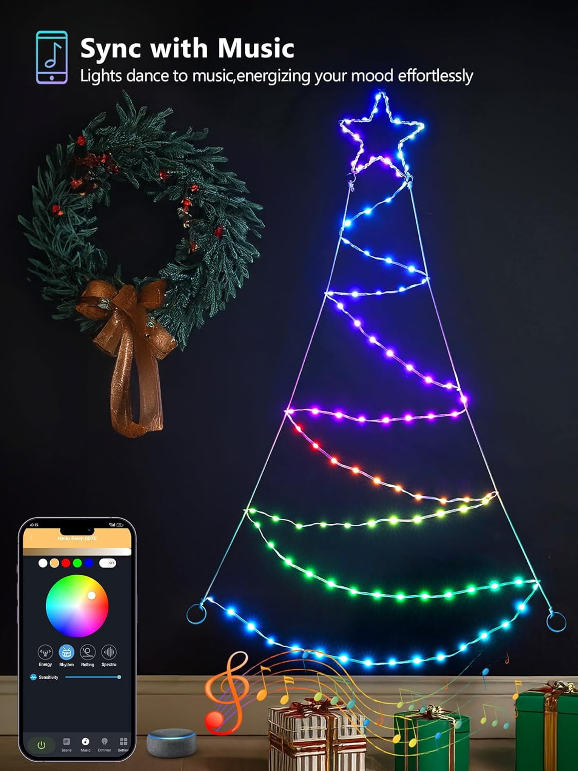 QIHE-Lighted Wall Christmas Tree - 56" 80 LED Smart Christmas Tree ...