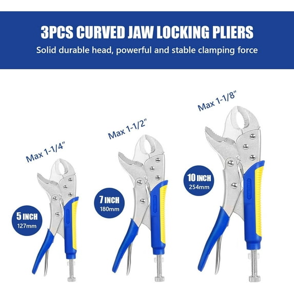 QIHE-Locking Pliers Set,5"/7"/10" Curved Jaw Vise Grip,6-1/2"and 9-1/2 ...