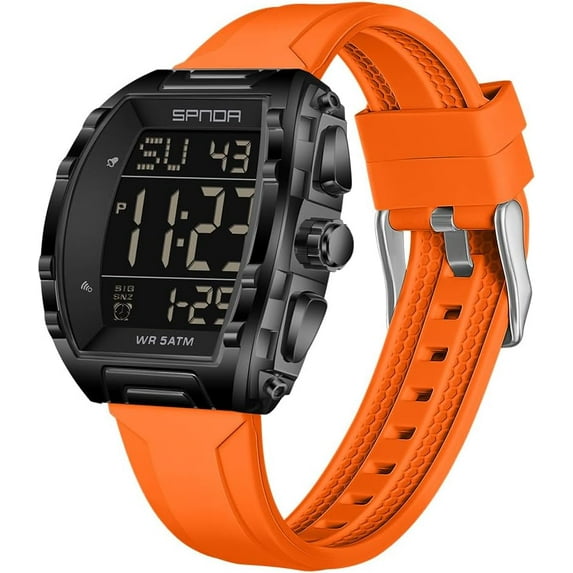 QIHE-Luxury Menu2019s Digital Watch Tonneau Shape Dual Time 5ATM ...