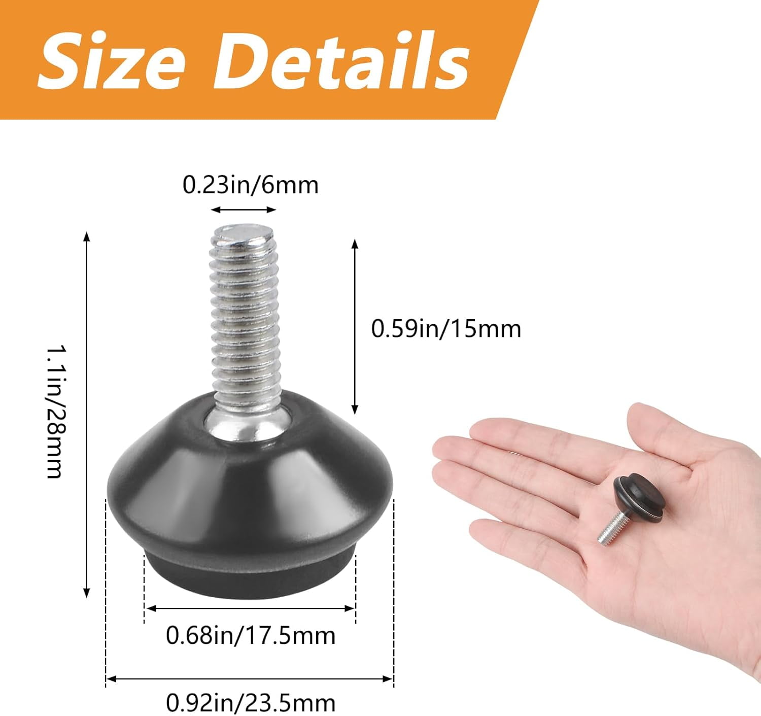 QIHE-M6 Screw in Adjustable Furniture Levelers, 16pcs Thread Angle ...
