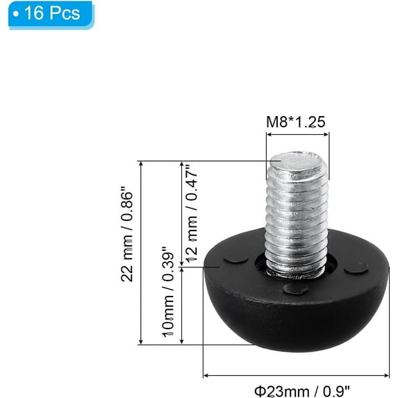 QIHE-M8 Furniture Leg Leveling Feet, 16 Pcs 8mm x 1.25 Adjustable ...