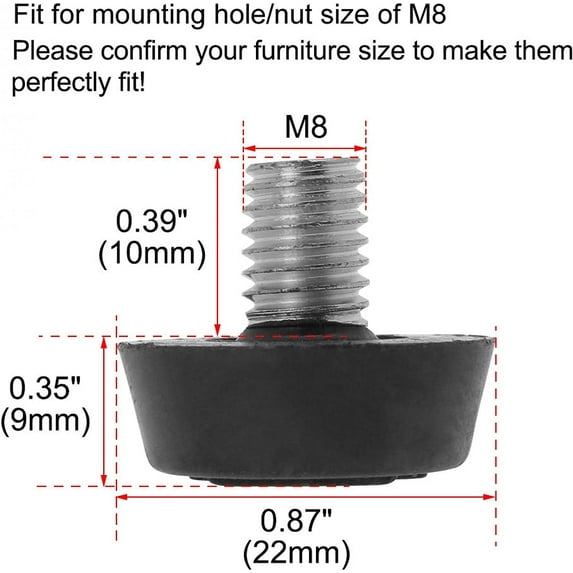 QIHE-M8 x 10 x 22mm Furniture Glide Leveling Feet Adjustable Leveler ...