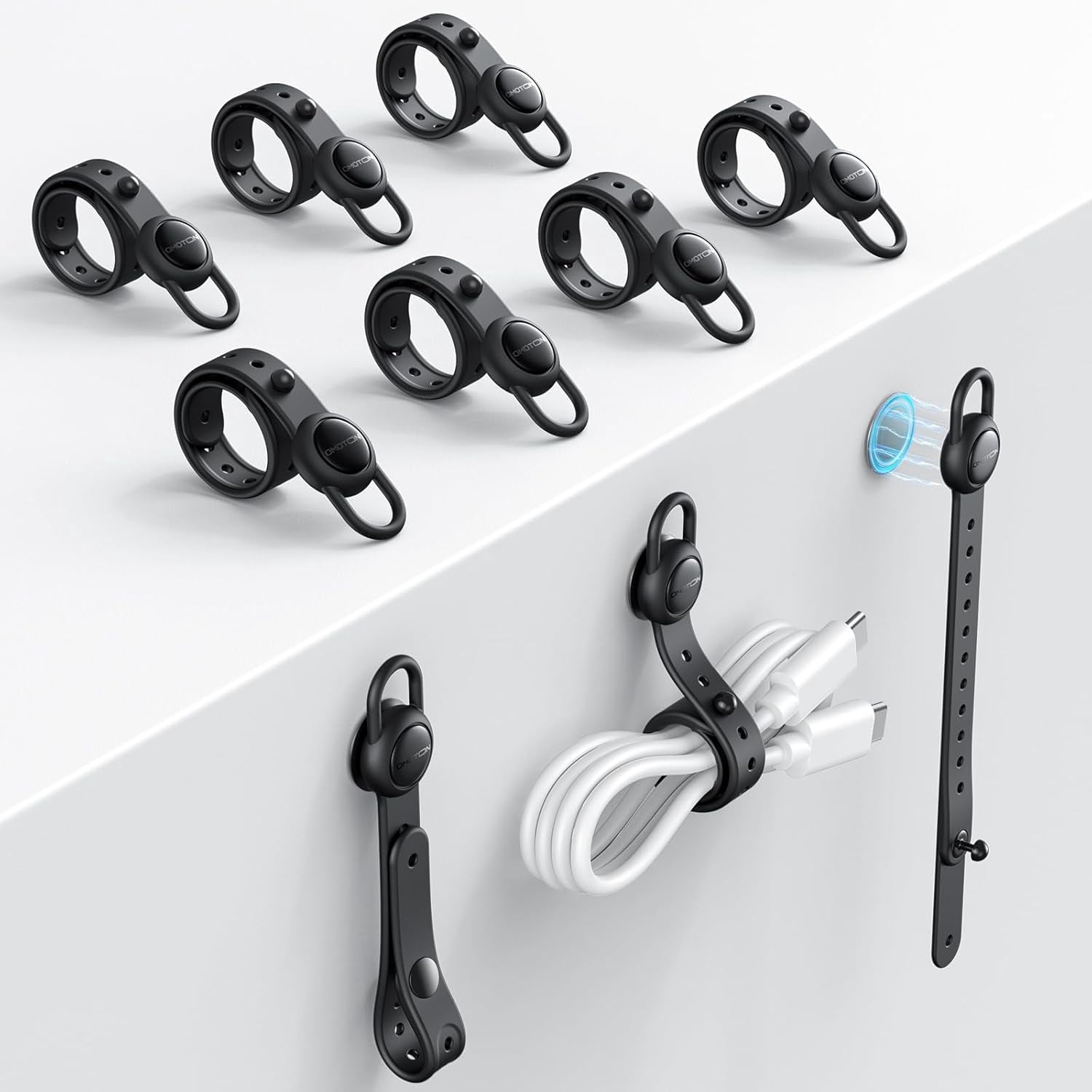 QIHE-Magnetic Cable Ties, 10 Pcs Reusable Silicone Wire Organizer ...