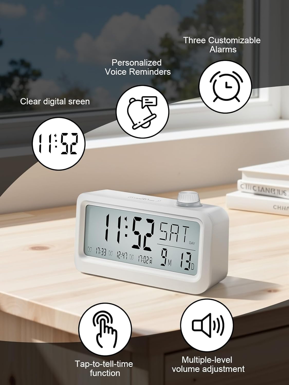 QIHE-Medication Pill Reminder, Rechargeable Talking Alarm Clock with 3 ...