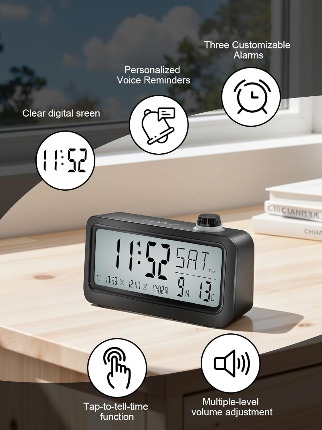 QIHE-Medication Pill Reminder, Rechargeable Talking Alarm Clock with 3 ...