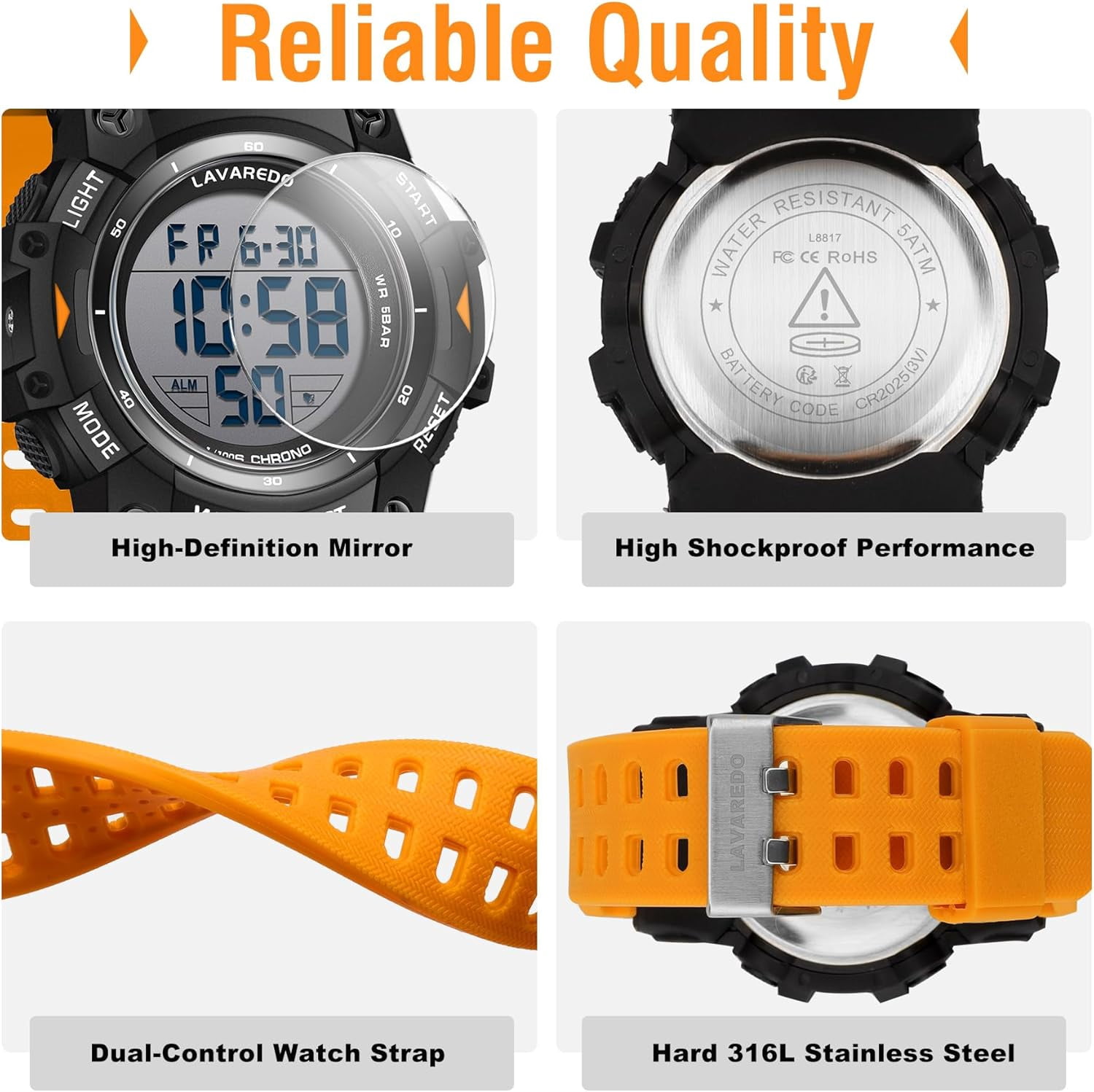 QIHE-Men's Digital Watch Sports Outdoor Waterproof Watches for Men with ...