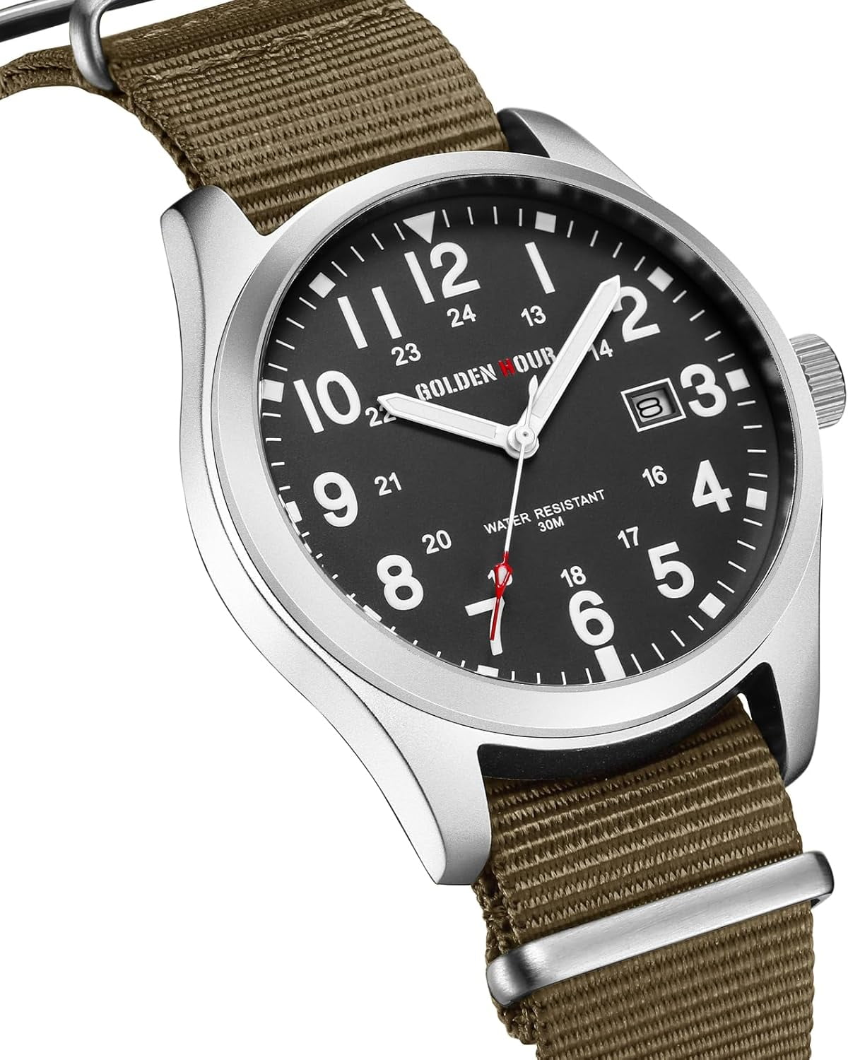 QIHE-Men's Nylon Slip-Thru Strap Watch with Military Time Easy Read ...