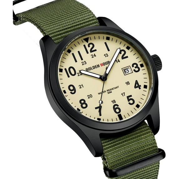 QIHE-Men's Nylon Slip-Thru Strap Watch with Military Time Easy Read ...