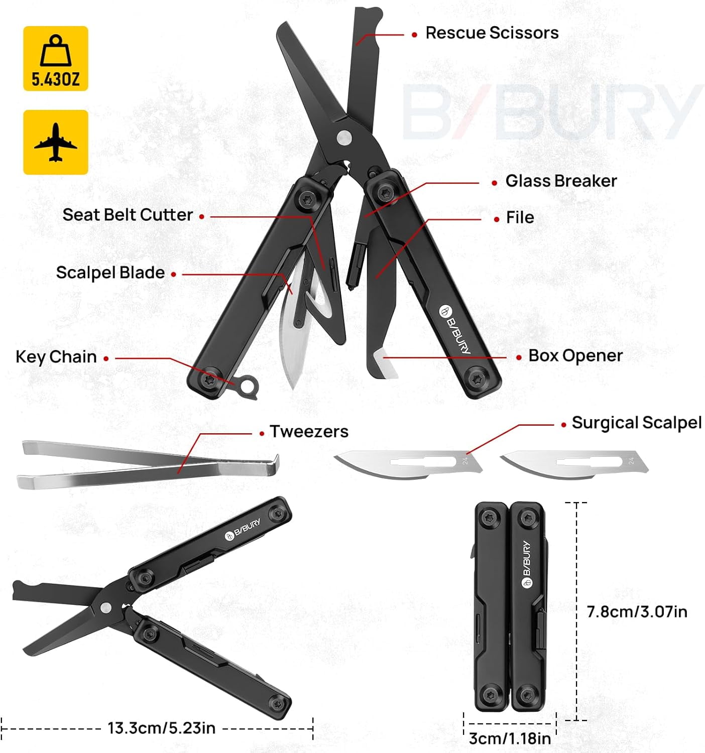 QIHE-Mini Multitool BI2052AB, EDC Multitool Scissors w/Window Breaker ...