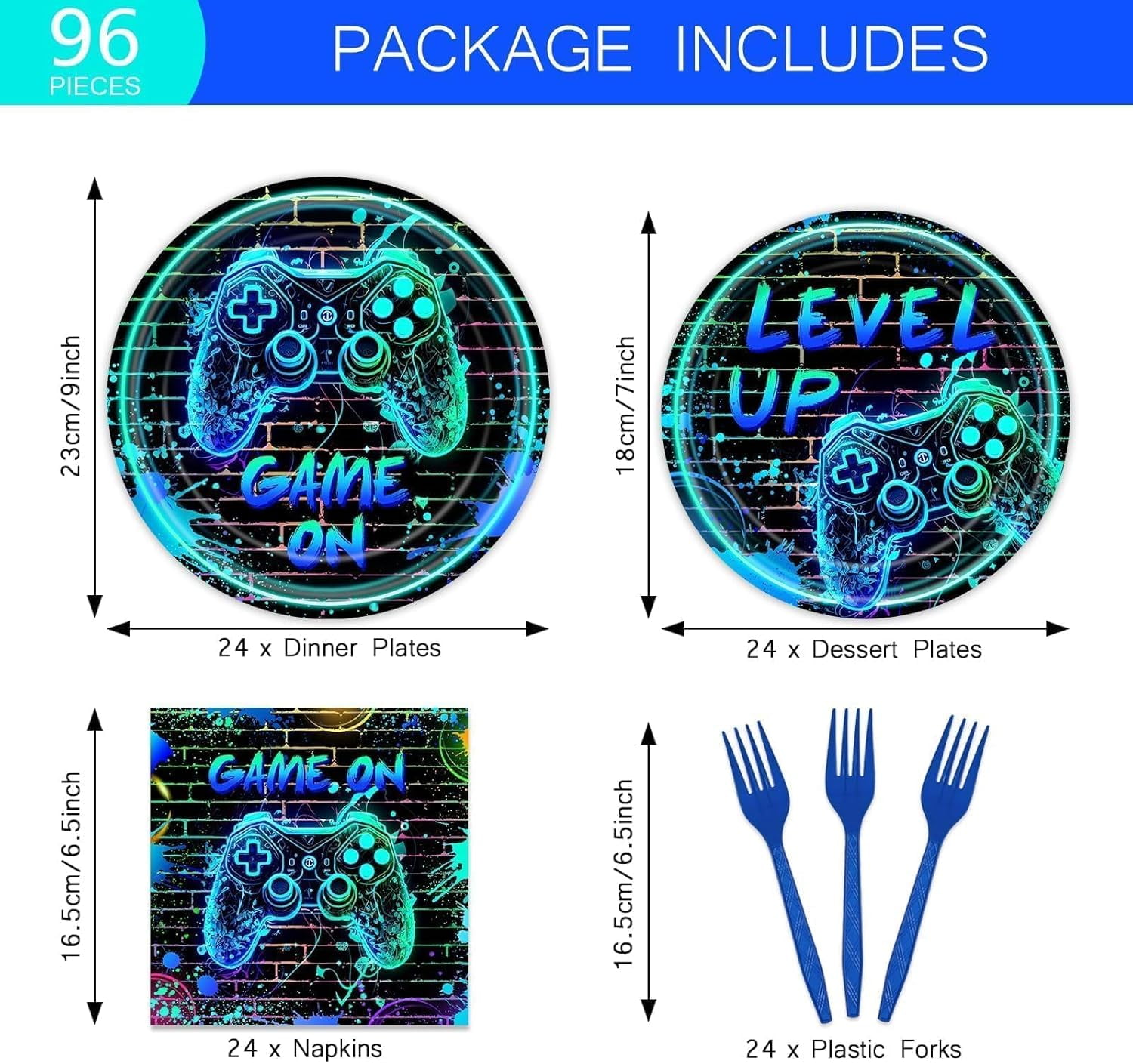 QIHE-Neon Game On Decorations Tableware - Video Game Happy Birthday ...