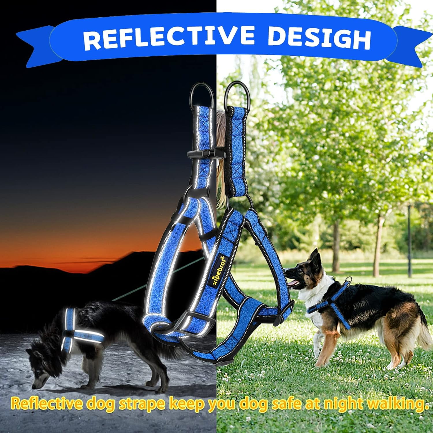 QIHE-No Pull Dog Harness with Reflective Adjustable,Stops Pets from ...