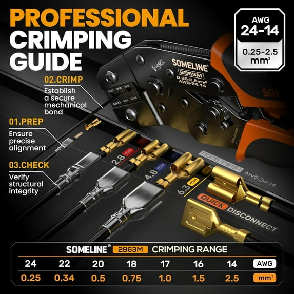 QIHE-Non-Insulated Open Terminal Crimping Tool, AWG 24-14 Ratcheting ...